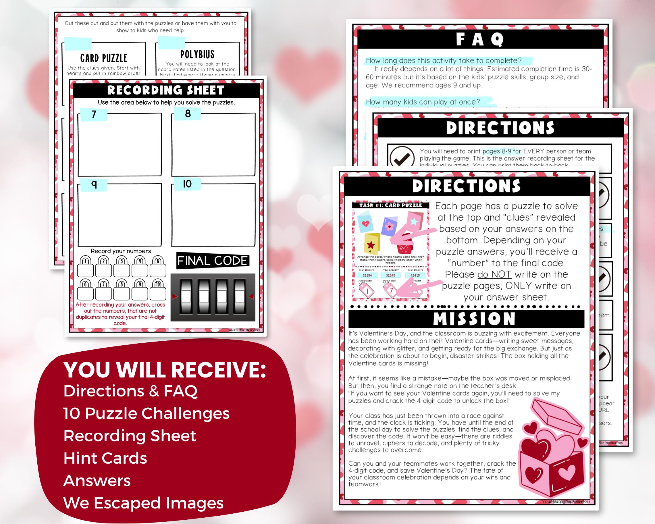 Valentine's Day Escape Room for Tweens and Kids - the Stolen Valentine ...