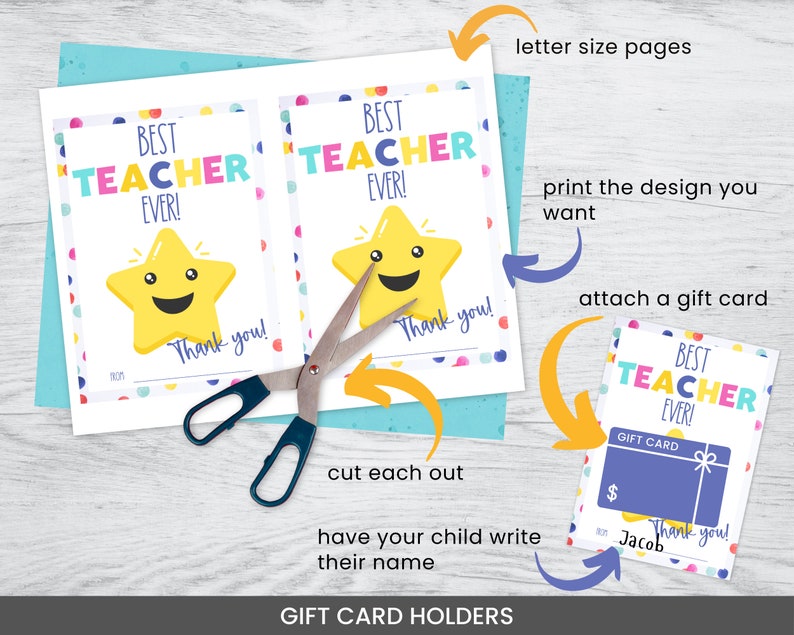 Teacher Appreciation Gift Card Holders Printable Instant Download Thank ...