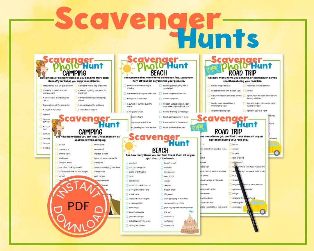 Scavenger Hunt Printables - Beach, Camping, & Road Trip Themed ...