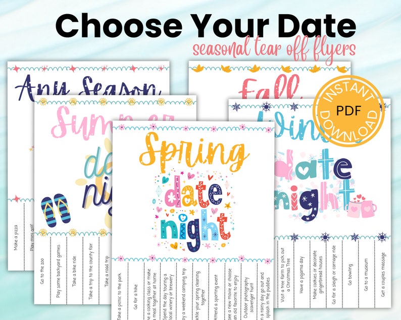 50 Date Ideas on Tear off Flyers - Seasonal Date Night Fun - Etsy