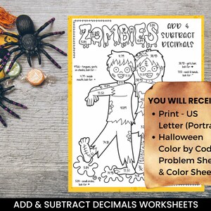 Halloween Zombie Math Adding and Subtracting Decimals - 5th and 6th ...