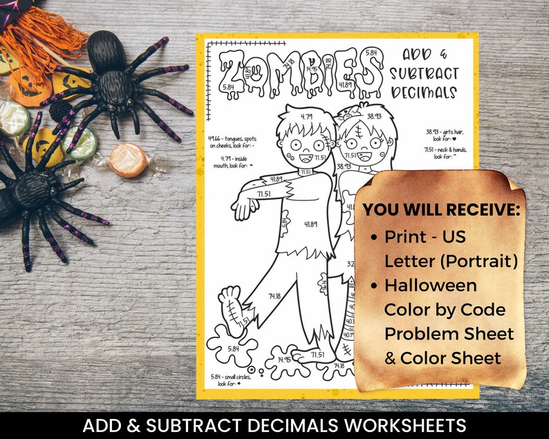 Halloween Zombie Math Adding and Subtracting Decimals - 5th and 6th ...