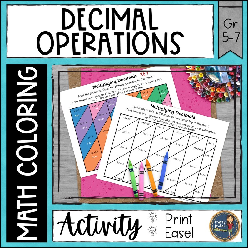 Decimal Operations Color by Number Math Worksheets Packet No Prep Math ...