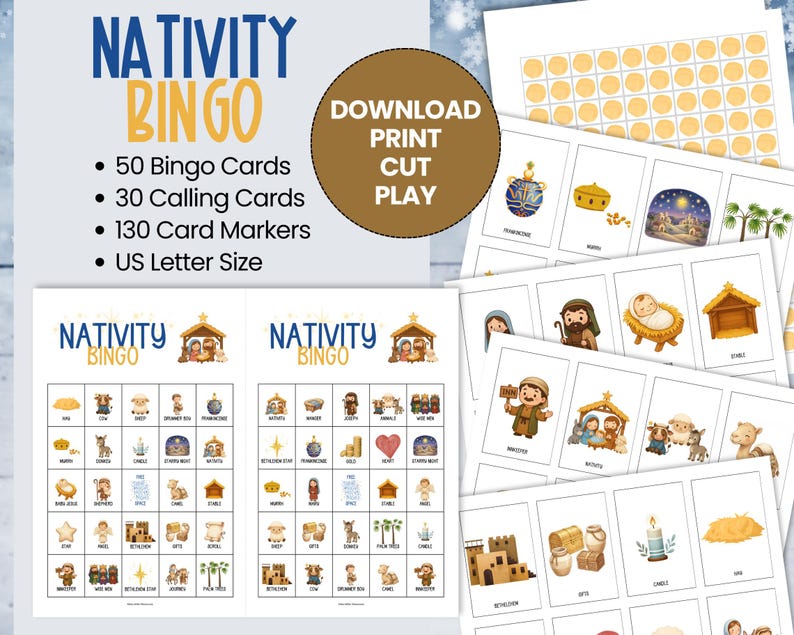 Christmas Nativity Bingo Game for Kids, 50 Printable Bingo Cards, Kids ...