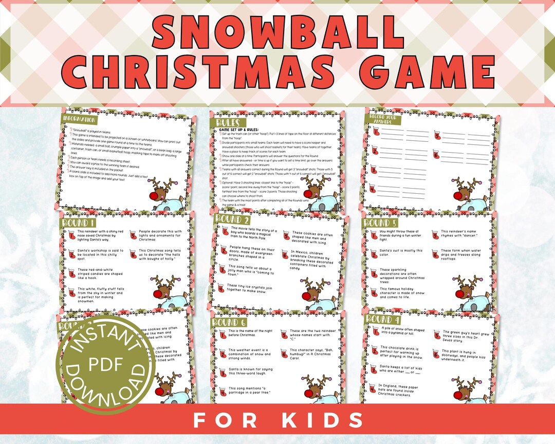 Snowball Christmas Trivia Family Game - Christmas Printable ...