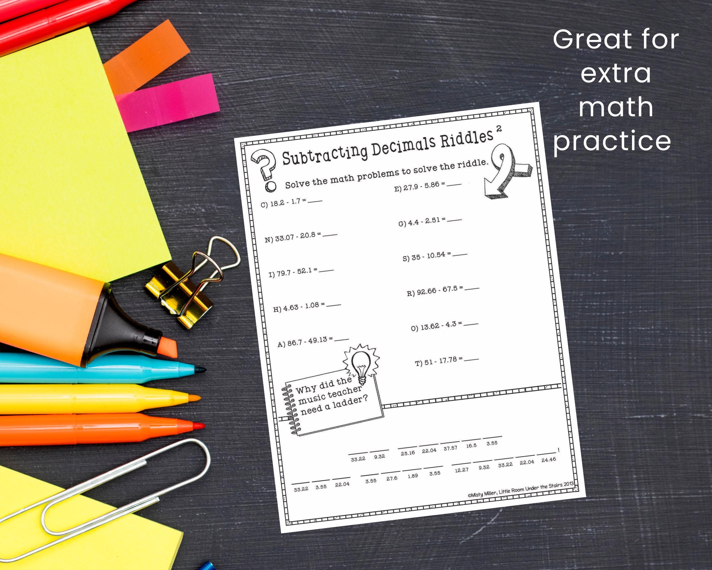 Math Decimals Worksheets With Riddles, Subtracting Decimals, Math ...