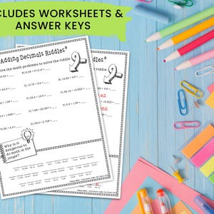 Adding Decimal Math Riddles - Fun No Prep Worksheets - Digital and ...
