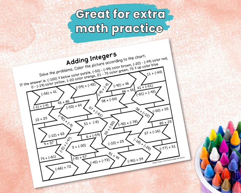 Integer Operations Math Color by Number Pages - Worksheets Packet - No ...