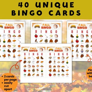 Fall Bingo Game 40 Printable Bingo Cards Autumn Fall Game for Kids ...