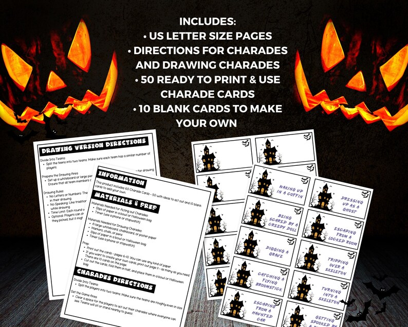 Halloween Charades Game for Teens & Adults - Printable Halloween Party ...