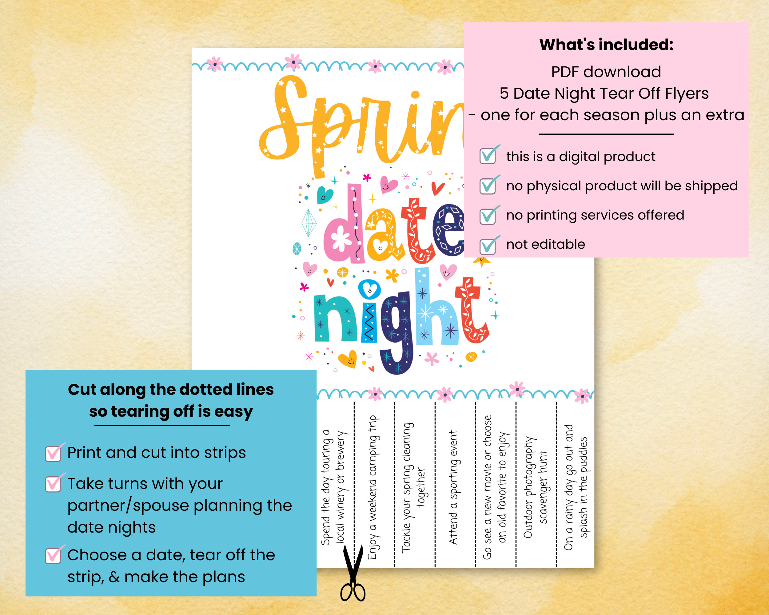 50 Date Ideas on Tear off Flyers - Seasonal Date Night Fun - Etsy