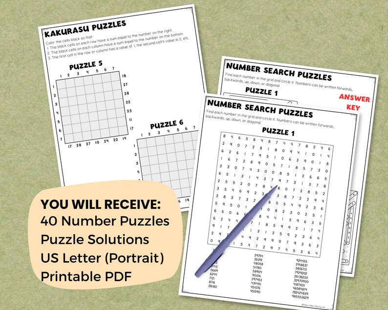 Engaging Number Puzzles Bundle for Kids - Sudoku, Kakurasu, Number ...