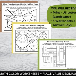 Color by Number Math Worksheets - Decimal Place Value Practice - 5th ...