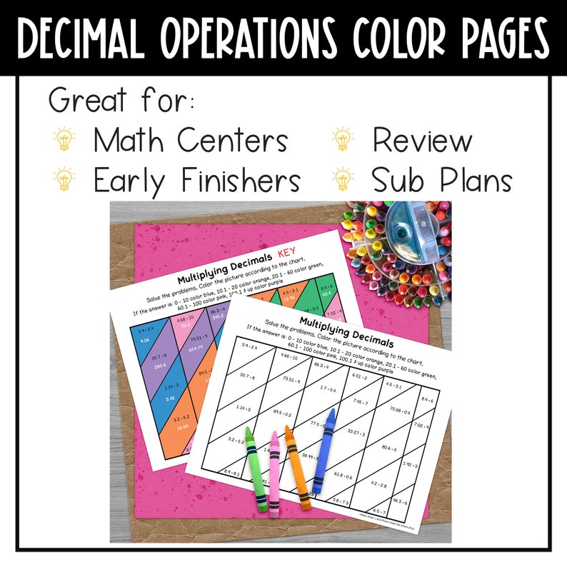 Decimal Operations Color by Number Math Worksheets Packet No Prep Math ...