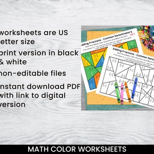 Fraction Operations Math Color by Number Pages - Math Worksheets - No ...