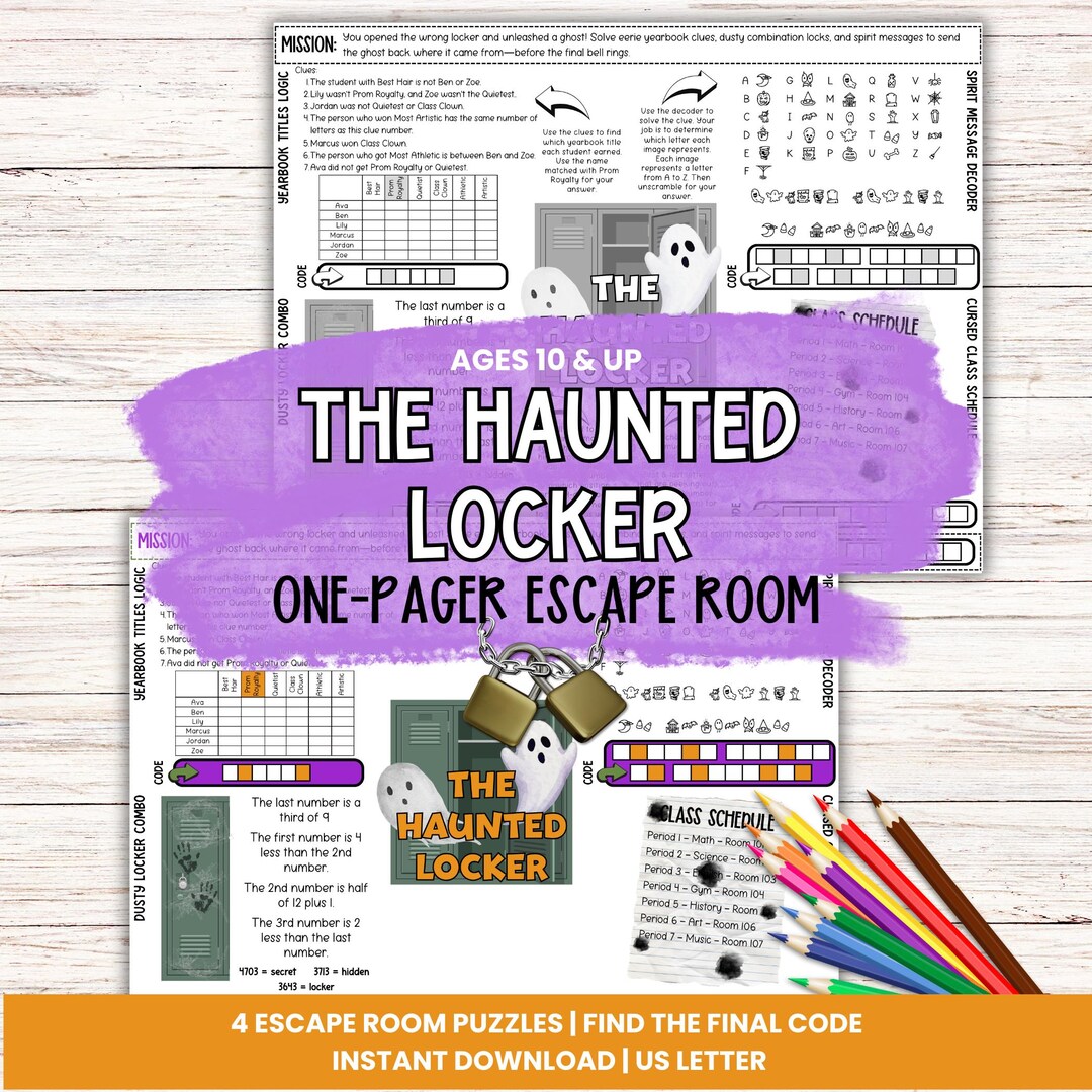 Halloween One-pager Escape Room for Tweens - the Haunted Locker ...