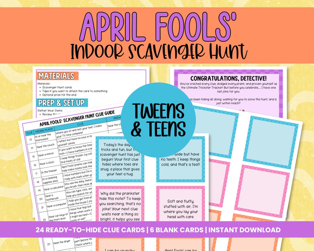 April Fools Indoor Scavenger Hunt for Tweens - Scavenger Treasure ...