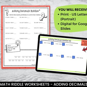 Adding Decimal Math Riddles - Fun No Prep Worksheets - Digital and ...