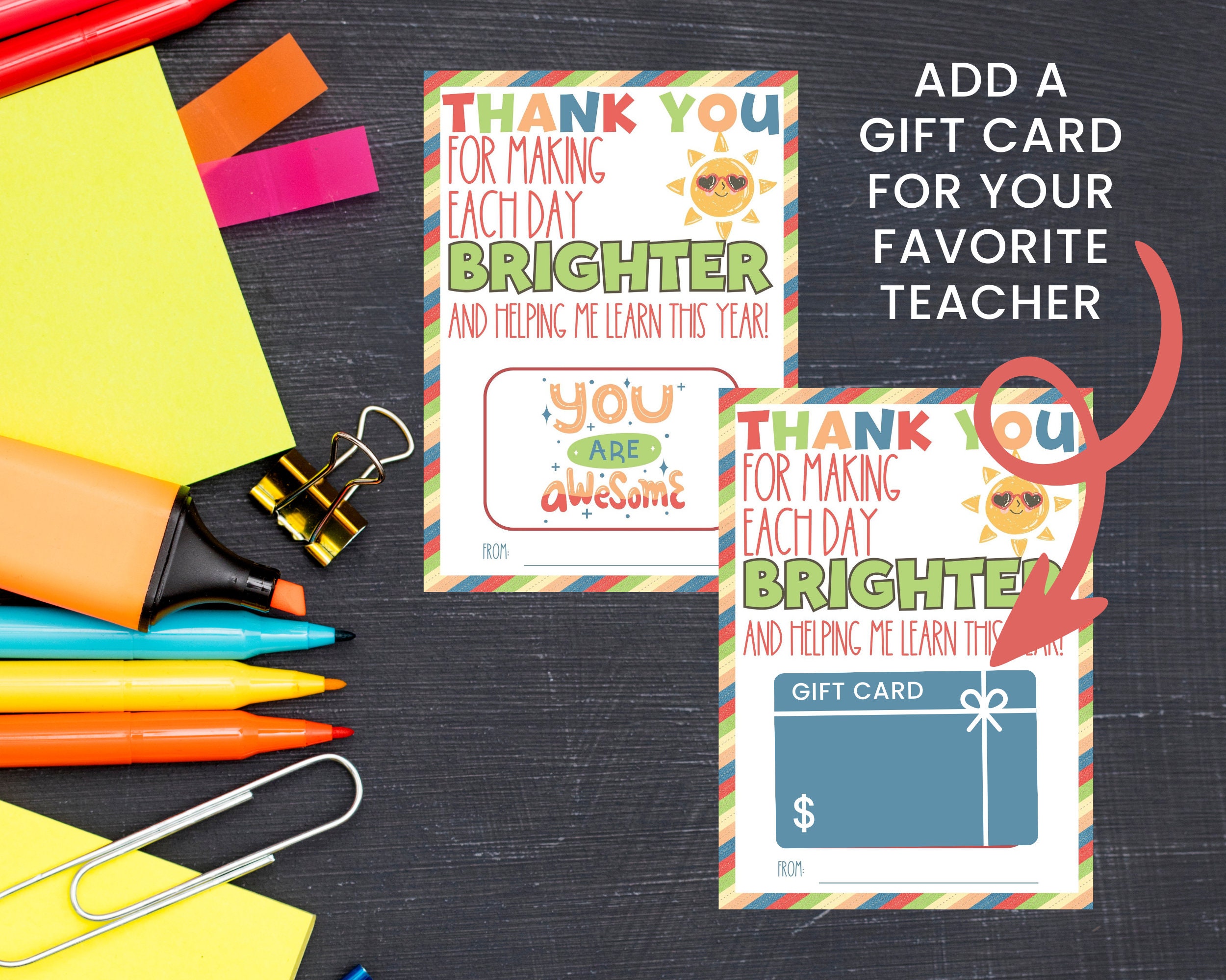 Teacher Appreciation Gift Card Holders Set 2 - Printable Instant ...