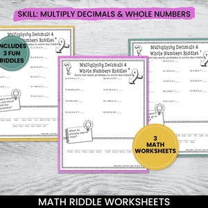 Multiplying Decimals and Whole Numbers Math Riddles - Fun No Prep ...