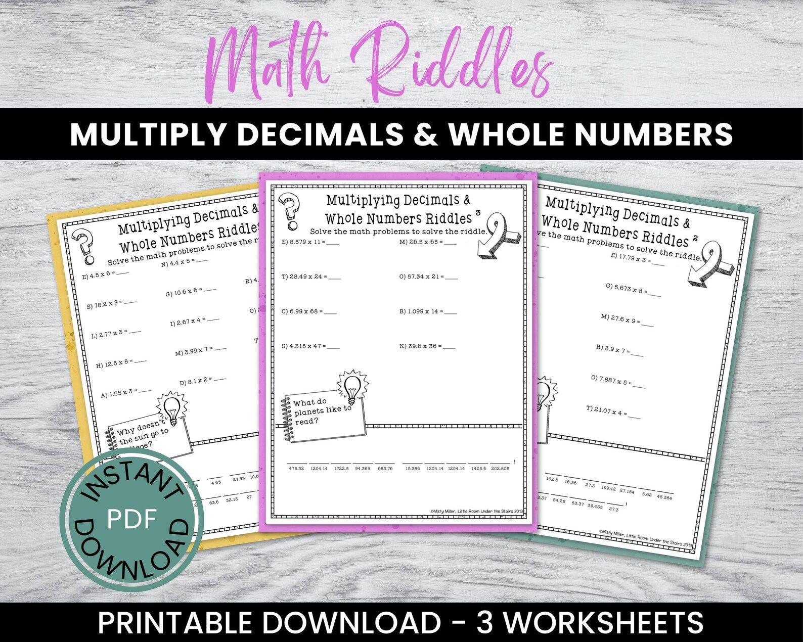 Multiplying Decimals and Whole Numbers Math Riddles - Fun No Prep ...