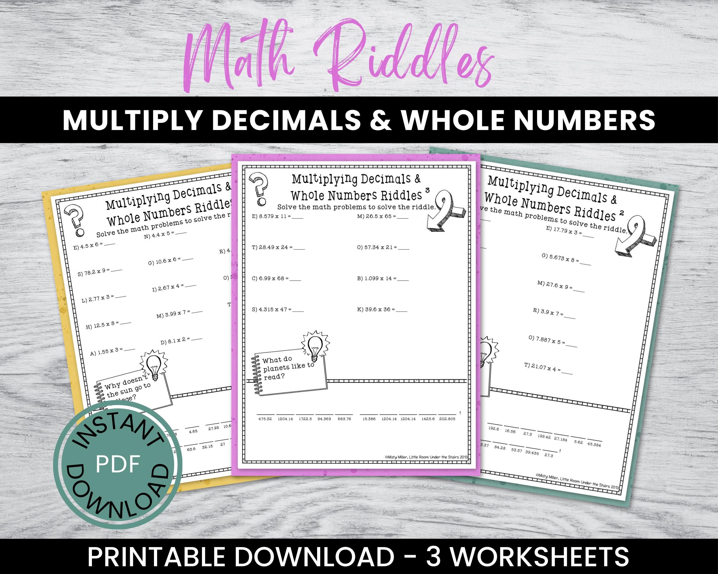 Multiplying Decimals and Whole Numbers Math Riddles - Fun No Prep ...