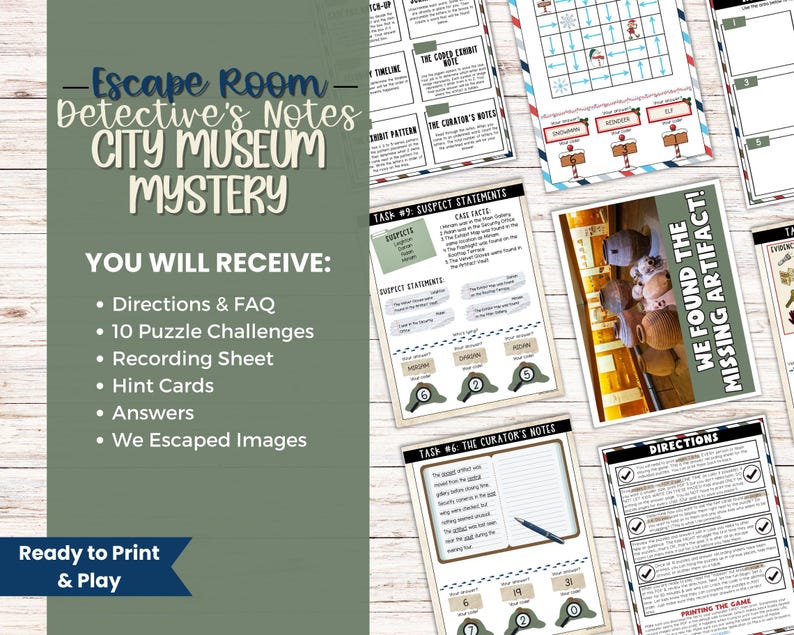 Detective Notes Printable Escape Room for Tweens & Teens, City Museum ...