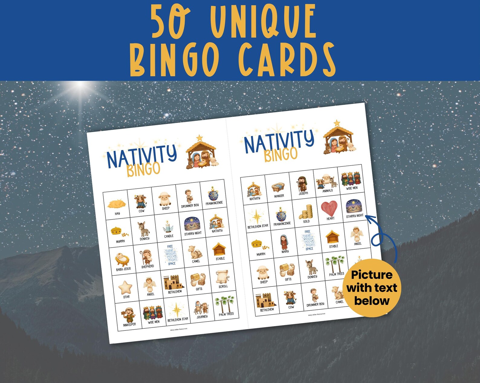 Christmas Nativity Bingo Game for Kids, 50 Printable Bingo Cards, Kids ...