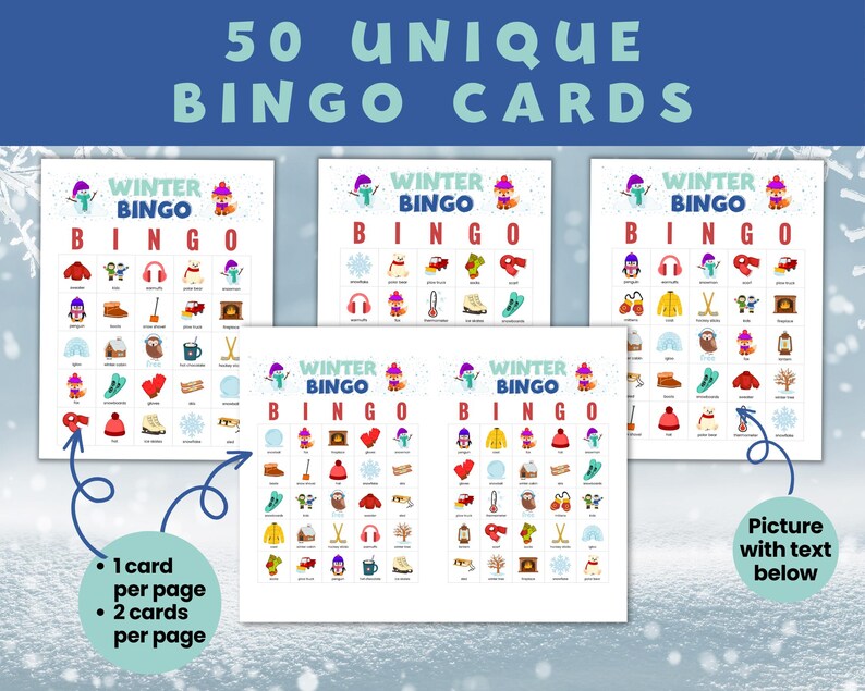 Winter Bingo Game for Kids - Fun Family Game Night Activity With 50 ...