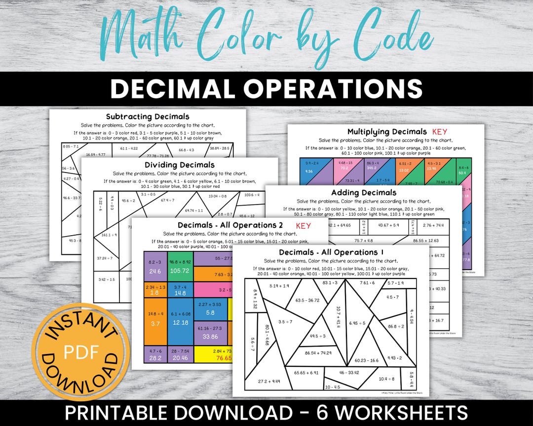 Decimal Operations Color by Number Math Worksheets Packet No Prep Math ...