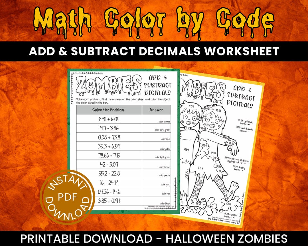Halloween Zombie Math Adding and Subtracting Decimals - 5th and 6th ...