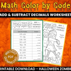 Halloween Zombie Math Adding and Subtracting Decimals - 5th and 6th ...