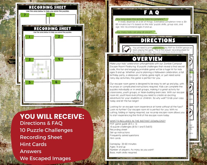 Zombie Campout Escape Room - Halloween Escape Room - Fun Printable ...