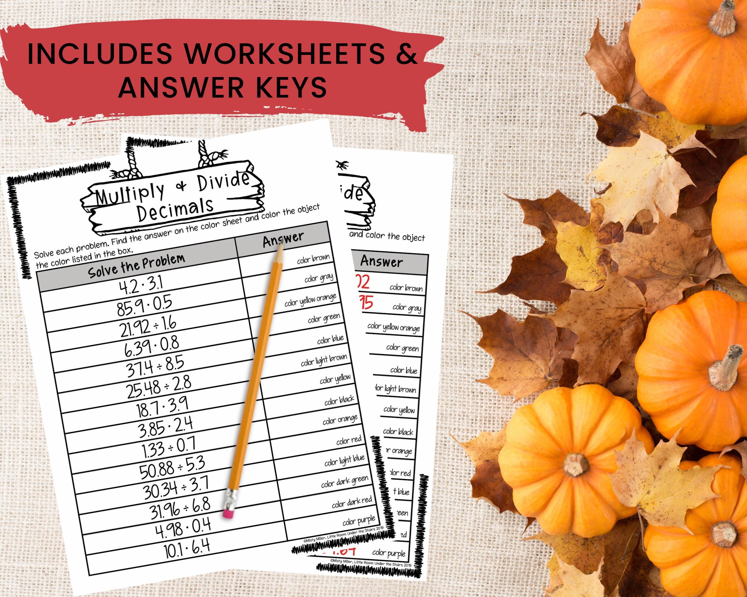 Fall Scarecrow Math Multiplying and Dividing Decimals - 5th and 6th ...