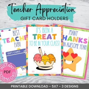 Teacher Appreciation Gift Card Holders - Printable Instant Download ...
