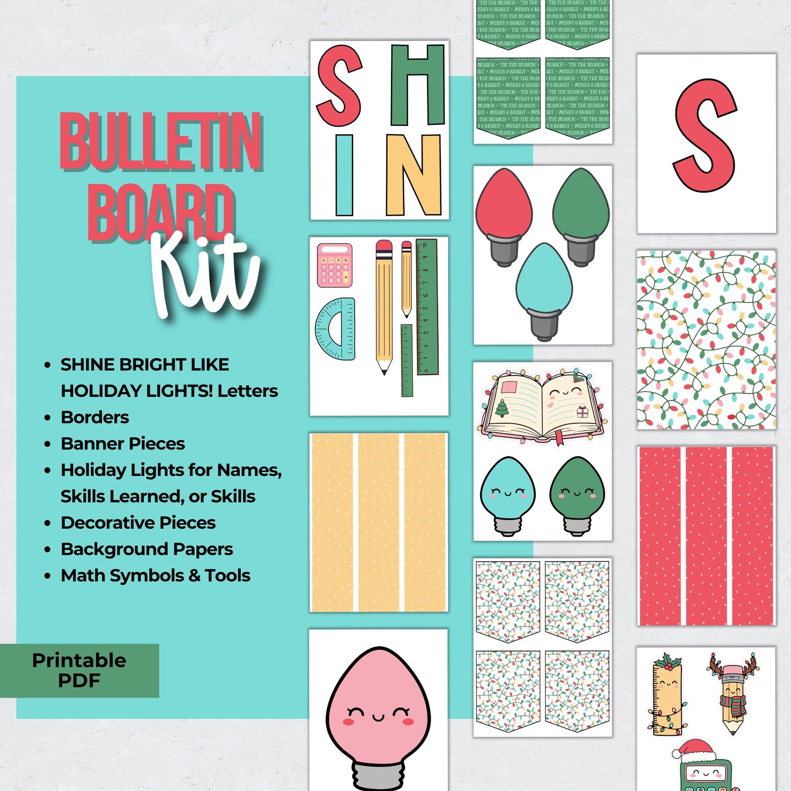 Christmas Math Growth Classroom Bulletin Board Kit: Shine Bright ...