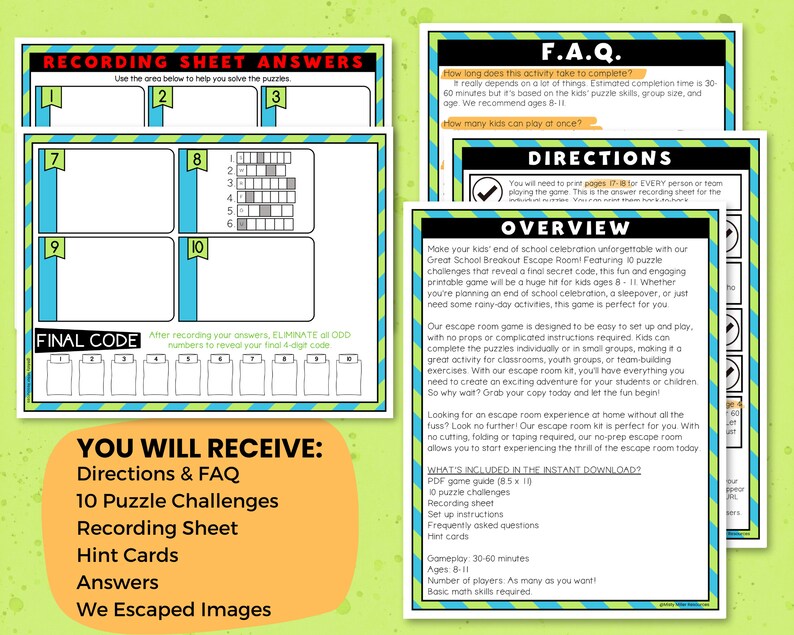 End of School Year Breakout Escape Room for Tweens and Kids - Printable ...