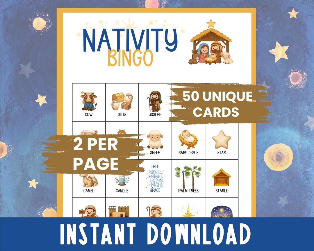 Christmas Nativity Bingo Game for Kids, 50 Printable Bingo Cards, Kids ...