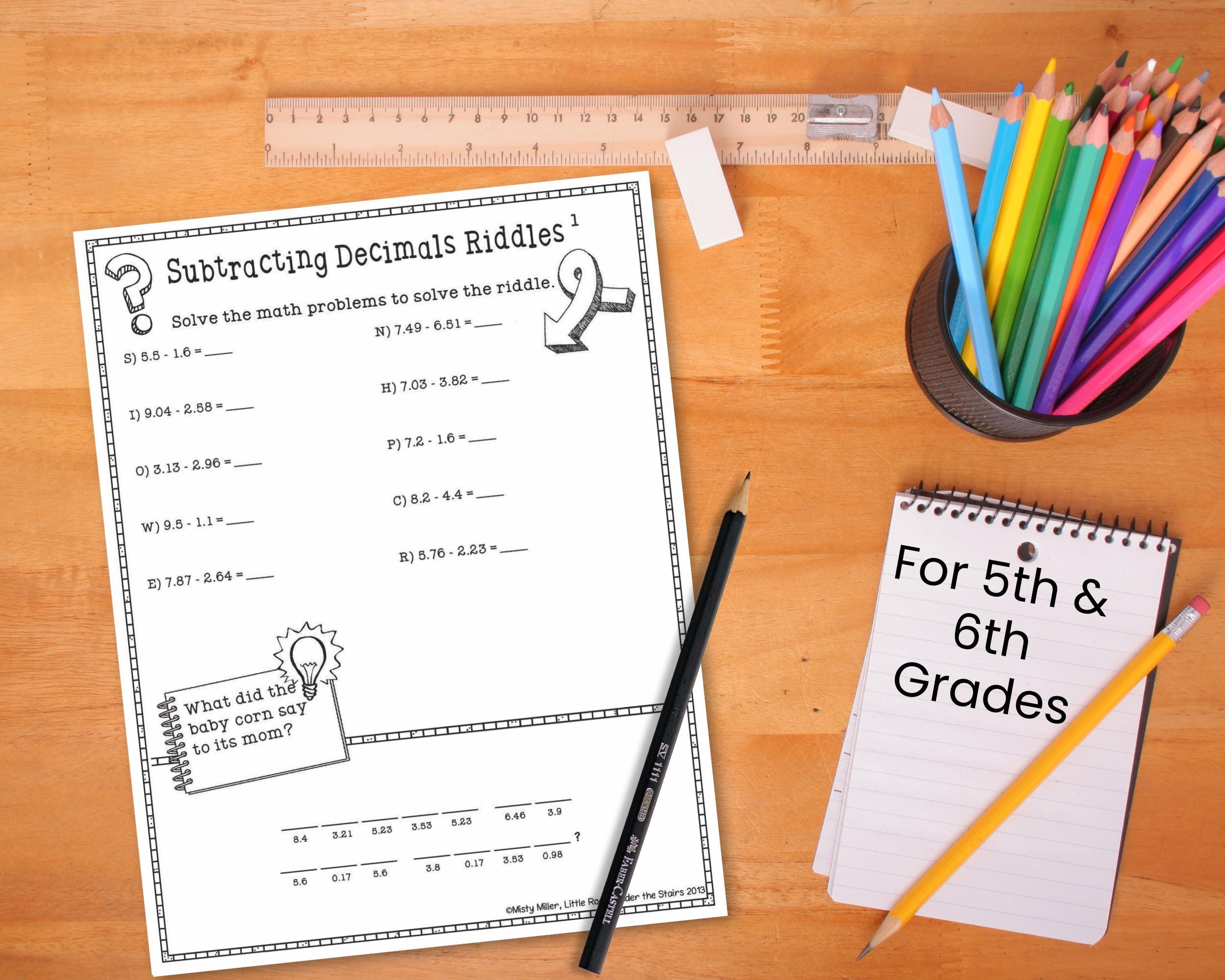Math Decimals Worksheets With Riddles, Subtracting Decimals, Math ...