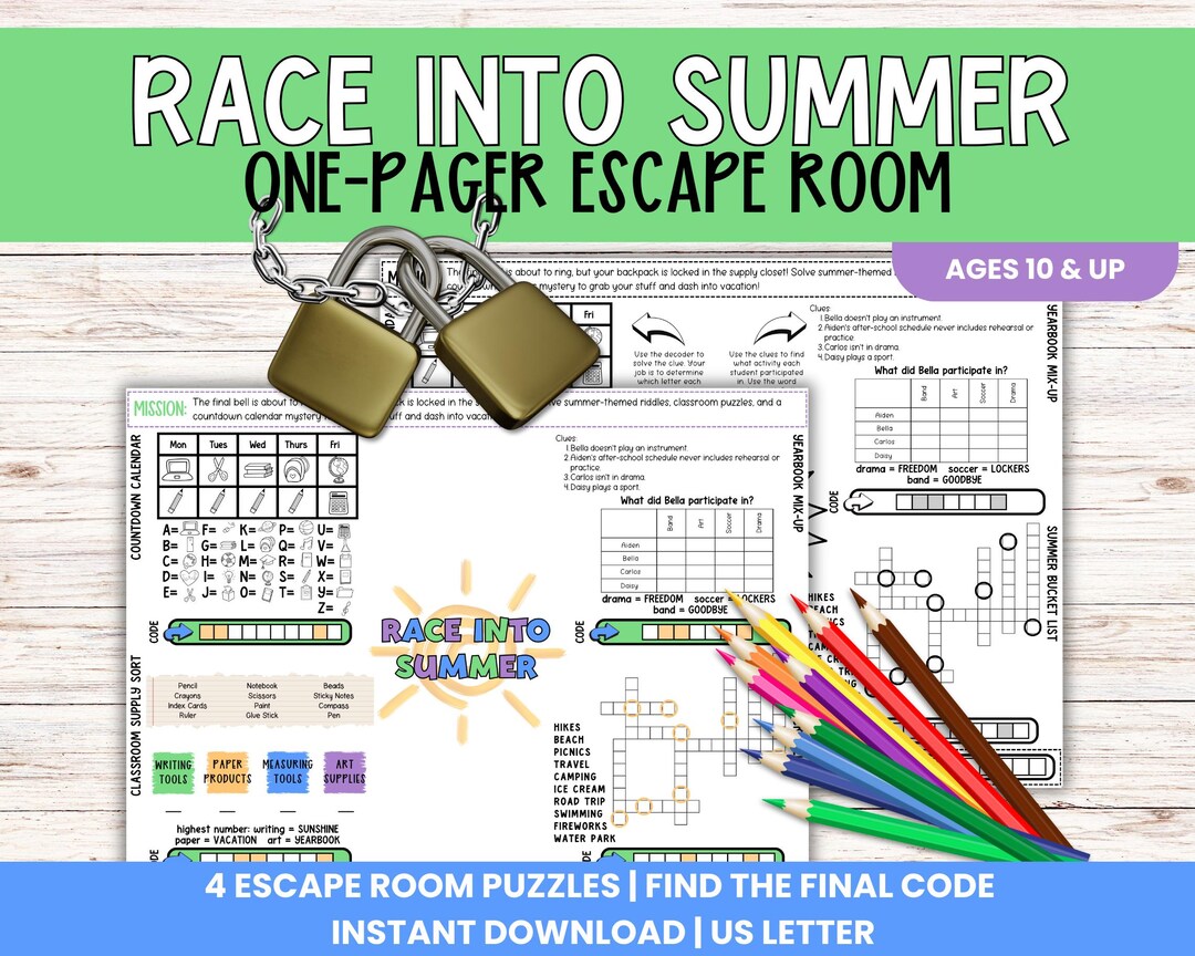 End of School Year One-pager Printable Escape Room for Tweens & Kids ...