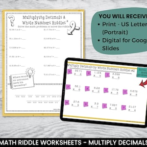 Multiplying Decimals and Whole Numbers Math Riddles Fun No Prep ...