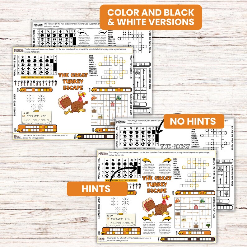Thanksgiving One-pager Escape Room for Tweens, the Great Turkey Escape ...