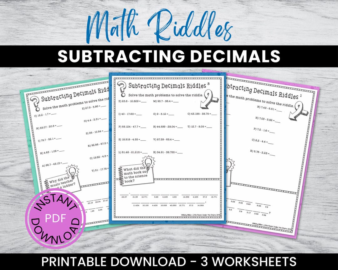 Subtracting Decimals Math Riddles Worksheets - No Prep - Print and ...