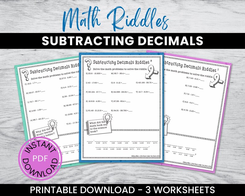 Math Decimals Worksheets With Riddles, Subtracting Decimals, Math ...