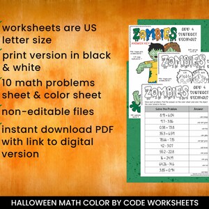 Halloween Zombie Math Adding and Subtracting Decimals - 5th and 6th ...