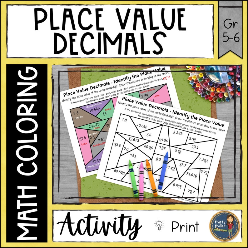 Color by Number Math Worksheets Decimal Place Value Practice 5th & 6th ...