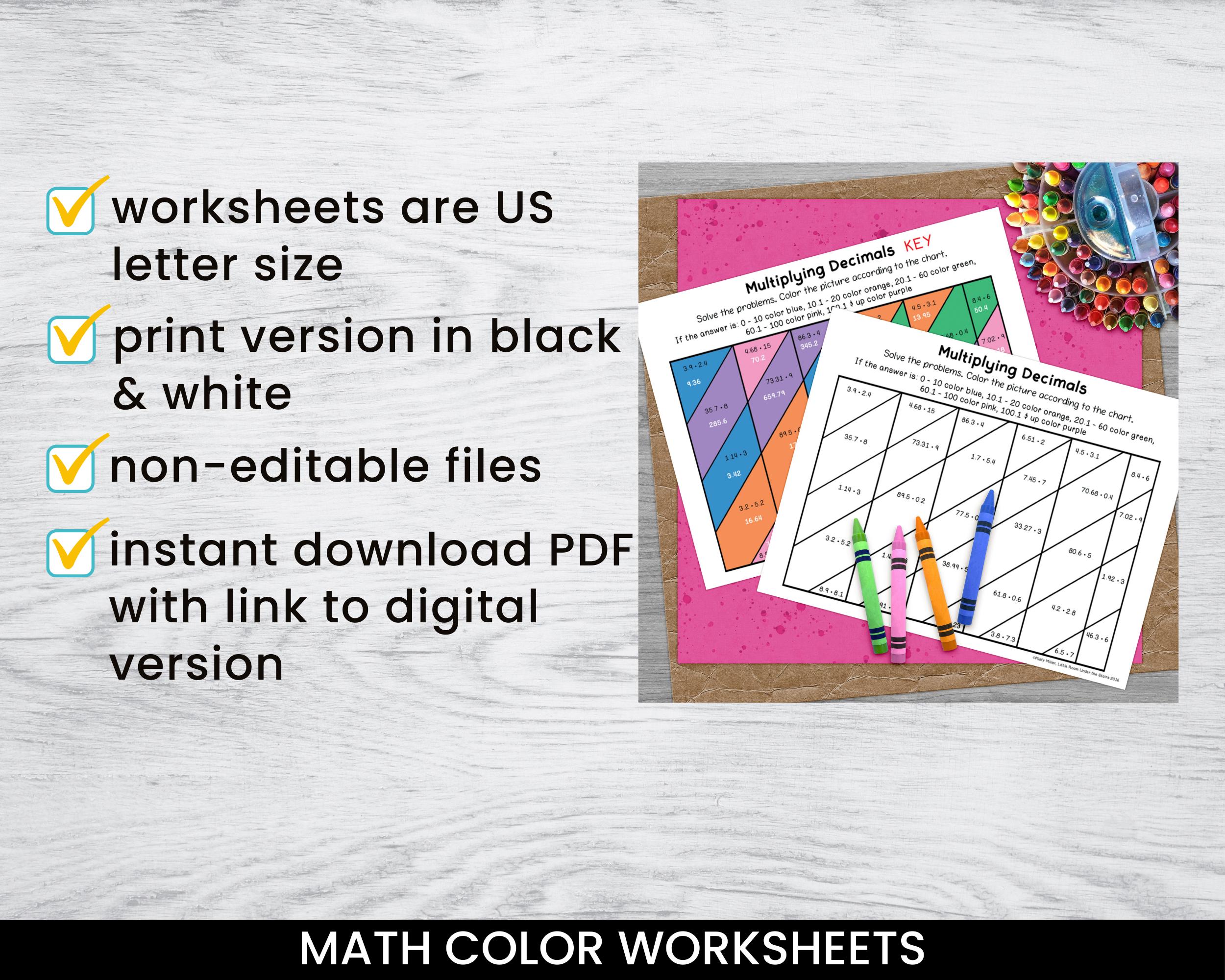 Decimal Operations Color by Number Math Worksheets Packet - No Prep ...