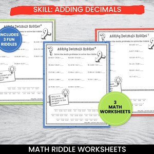 Adding Decimal Math Riddles - Fun No Prep Worksheets - Digital and ...