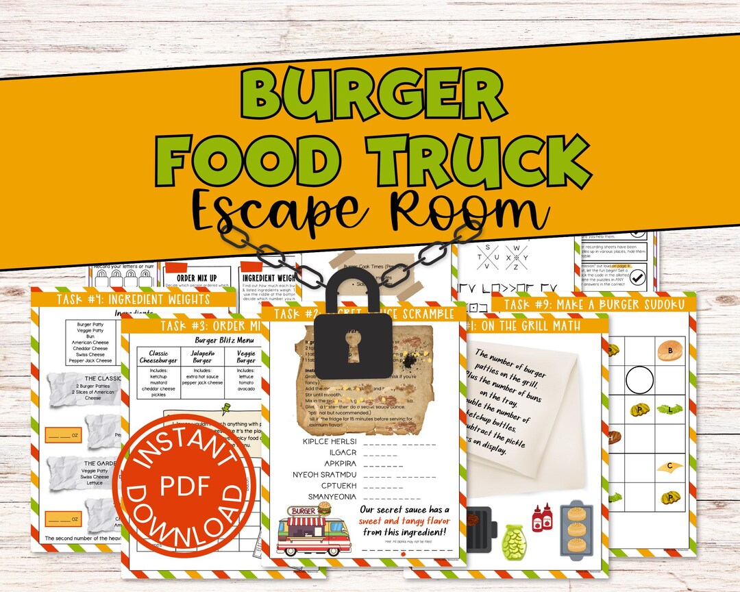 Printable Escape Room for Tweens & Kids - Burger Food Truck Escape Room ...