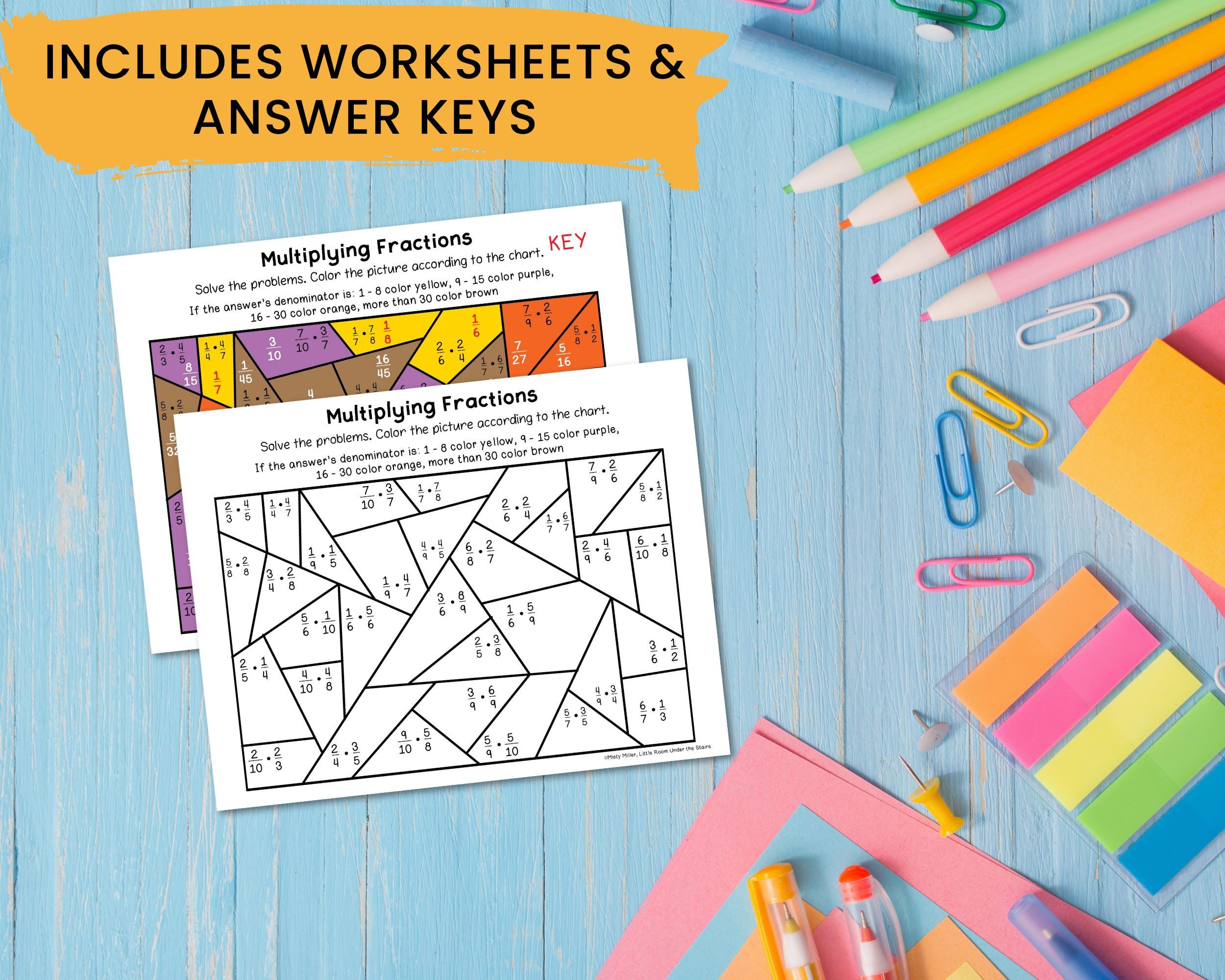 Fraction Operations Math Color by Number Pages - Math Worksheets - No ...